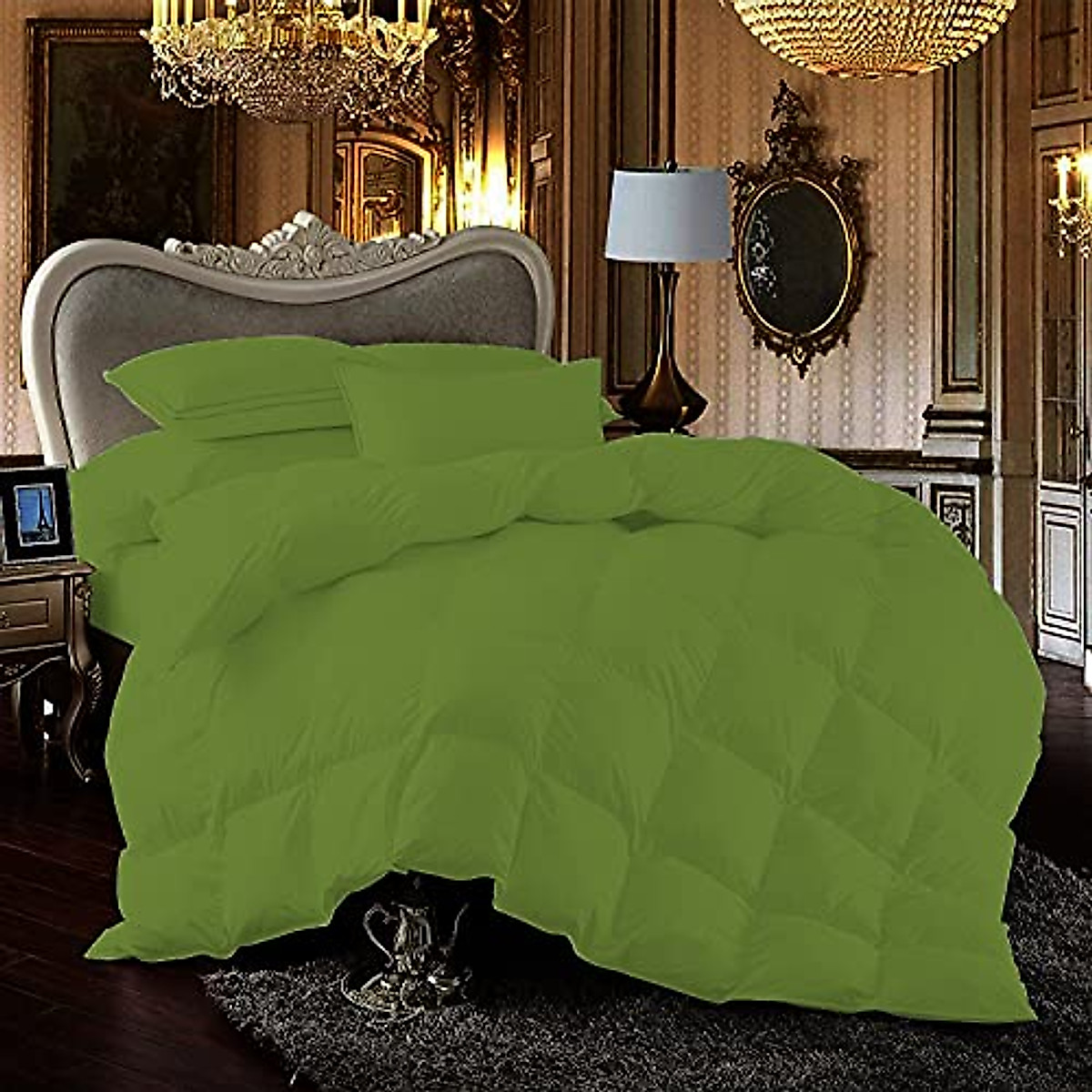 100% Egyption Cotton Comforter 100 Series 300 GSM 3 PC Comforter Set Fill Power Buffy Overfilled All Season Moss - California King Size Soft Quilted with Corner Tabs, Winter Warm Fluffy