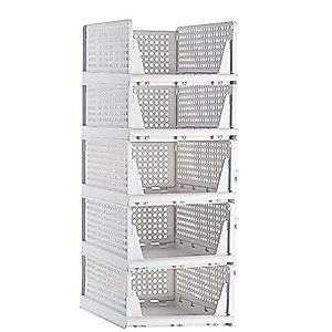 Stackable Storage Bins, 8 Pack Foldable Plastic Wardrobe Clothes Organizer Drawer Shelf Storage Basket Container