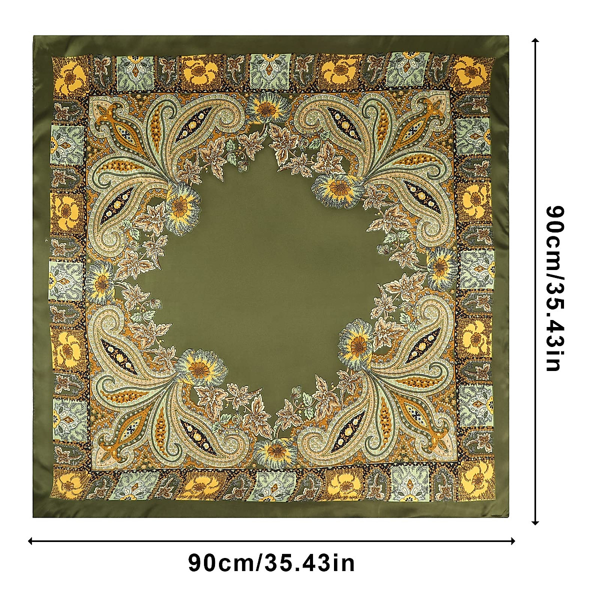 AWAYTR 35” Large Square Satin Head Scarf - Silk Hair Scarf Square Hair Bandanas Large Scarf Sleeping Head Wraps Neck Scarf for Women Hair Wrap (Cashew(Deep green))