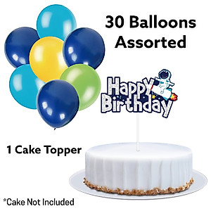 Serves 24 Ultimate Outer Space Party Supplies 9" Plates 7" Plates 24 Cups 2 Table Cover 24 Napkins 24 Straws 1 Blast off Birthday Banner 14 Swirls 12 Photo Props Cake Topper 30 Balloons 12 Candles