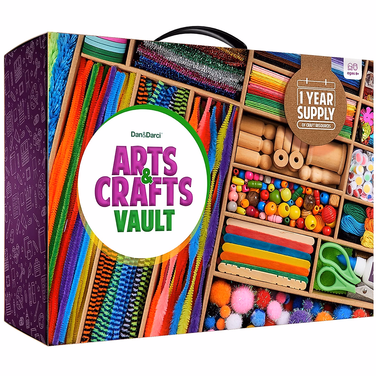 Dan&Darci Arts and Crafts Vault - Craft Supplies Kit in a Box for Kids Ages 4 5 6 7 8 9 10 11 & 12 Year Old Girls & Boys - Crafting Set Kits - Easter Gift Ideas for Kids Art Activity Gifts