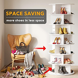 SpaceAid Cross Style 7-Tier Rotating Shoe Organizer, Spinning Shoe Rack Tower, 360 Display Lazy Susan Storage, Handbag Rotate Tower Closet Organization (Modern Style, White)