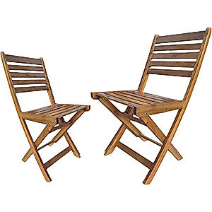 Patio Wise Outdoor Folding Patio Chair Set, 2 Foldable Acacia Wood Seats, Backyard, Balcony, Porch, & Garden Furniture, 15-1/2-Inches Wide x 15-3/4-Inches Deep x 32-Inches High, Teak