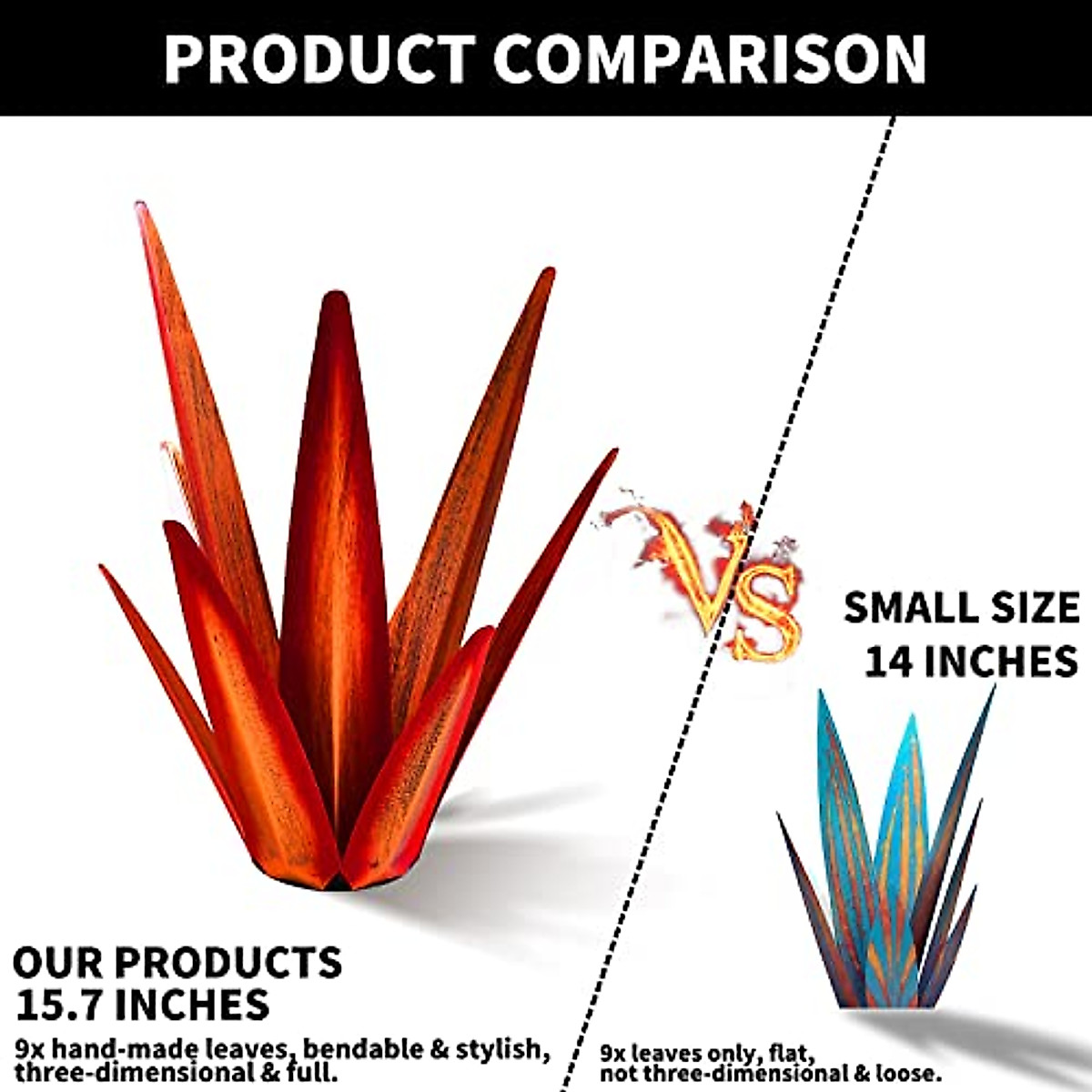 KODIBO Large Tequila Rustic Sculpture, Rustic Metal Agave Plants for Outdoor Patio Yard, Home Decor Hand Painted Metal Agave Garden Yard Statue, Outdoor Lawn Ornaments Yard Stakes (Red - M)