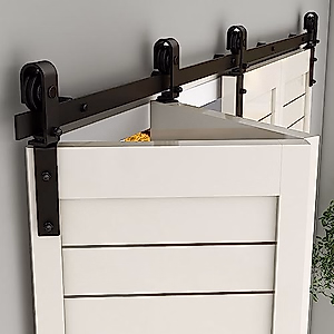 TSMST 7.5ft/88 Bi-Folding Sliding Barn Door Hardware Track Kit for 4 Doors,Heavy Duty Sturdy Bifold Barn Door Hardware Kit,Easy to Assemble,Smoothly and Quietly,J Shape(No Door)