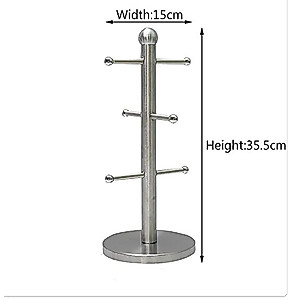 Stainless Steel Mug Drying Storage Rack Holder Mug Hooks,Multi-Functional Cup Dispaly Stand Tree Shape Coffee Cups Stand with 6 Hooks for Kitchen Home Decor