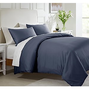 California Design Den Full/Queen Cotton Duvet Cover Set, 400 Thread Count 100% Cotton Quilt Cover & Pillow Shams, Sateen Weave Bedding Set with Button Closure (Indigo Dusty Blue)