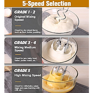 Showvigor Kitchen Mixer Electric Handheld - Portable Hand Mixer Electric with 5 Stainless Steel Accessories Whisk, Food Beater for Whipping Mixing Cookies Cakes Eggs Dough