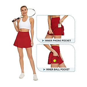 Womens Tennis Skirt High Waist Pleated Skirts for Women Athletic Golf Skirts with Pockets Mini Workout Skirts 03 Red Large