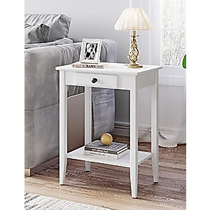 Amyove White End Table Narrow Bedside Table Side Tables with Storage Shelves Small Table Wood Night Stand for Bedroom, Nursery Living Room, Easy Assembly