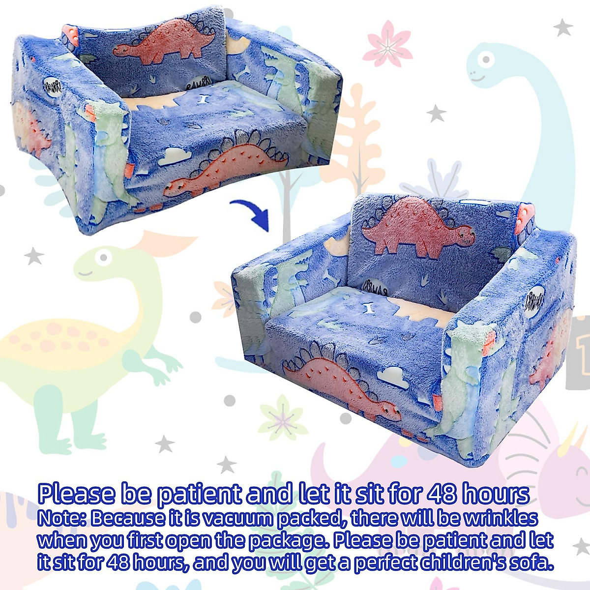 Maigandamai Toddler Sofa 2 in 1 Kids Sofa with Blanket Toddler Chair Couch with Removable Cover Fold Out and Large Size Convertible Sofa to Bed, for Girl and Boy Age 1-3