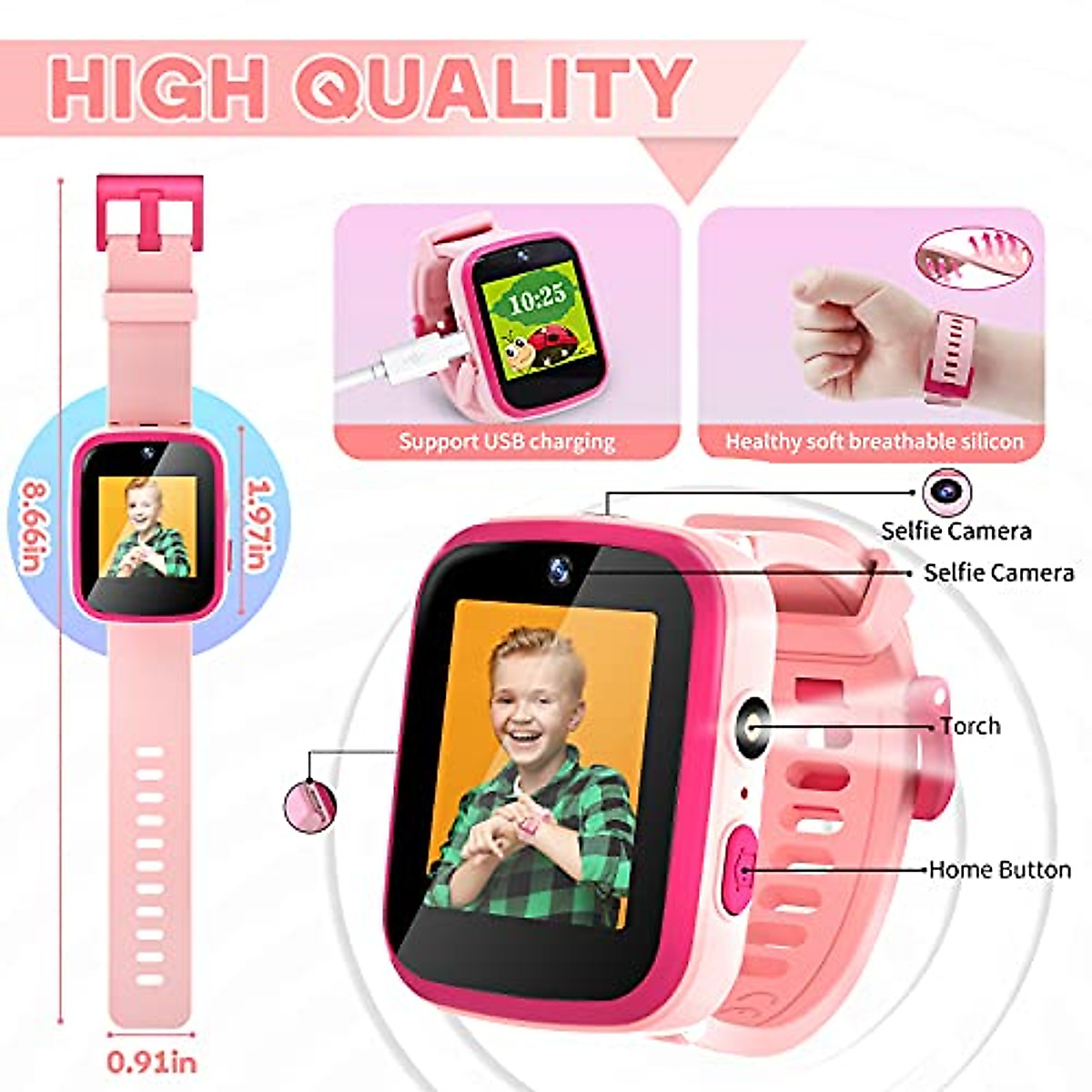 Ziegoal Kids Smart Watch for 3-12 Year Old Girls Toddler HD Dual Camera Smart Watch Multifunction Touch Screen Smartwatch with Game Educational Toys Birthday for Girls Age 4 5 6 7 8 9