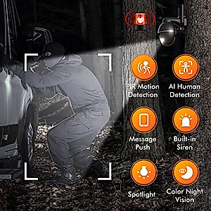 elemage 4G LTE Cellular Security Cameras Wireless Outdoor,2K Solar Outdoor Camera with 360°View,Color Night Vision,Motion Detection,Siren Spotlight Alert,2-Way Talk,IP65,SIM Included for No WiFi Place