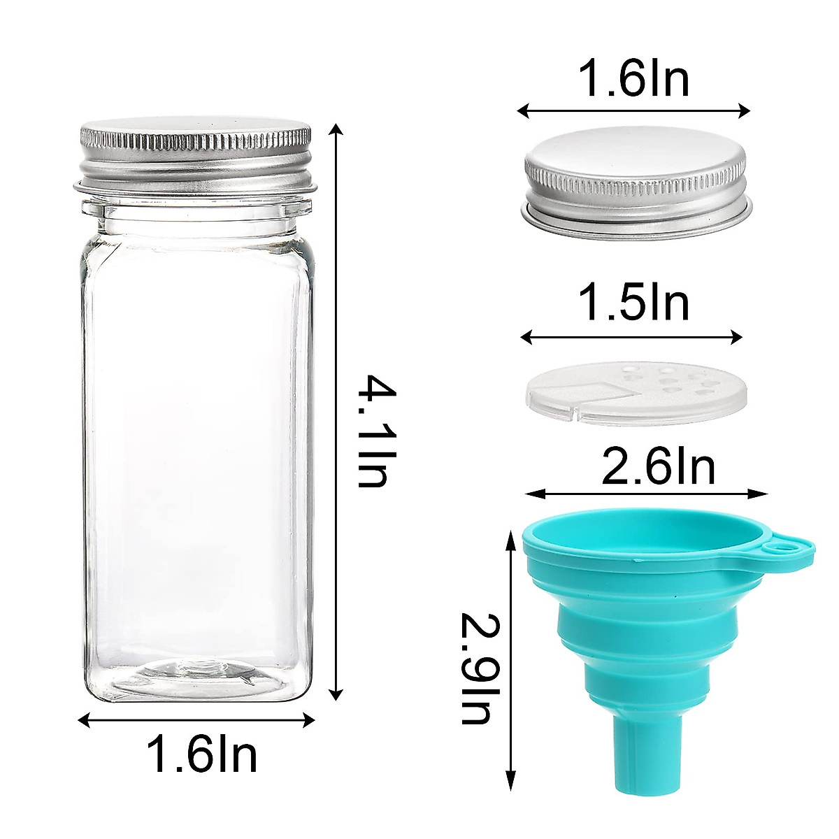 WUWEOT 24 Pack Plastic Spice Jars, 4 oz Spice Bottle Square Seasoning Containers, Reusable Salt Pepper Shaker with Airtight Lid Labels and Funnel for Spice, Herbs, Powder and Glitters