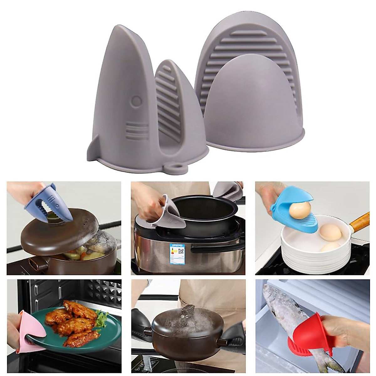 Oven Mitts，Mini Oven Gloves Silicone Heat Resistant Cooking Pinch Mitts Potholder for Air Fryer Kitchen Cooking & Baking (Grey)