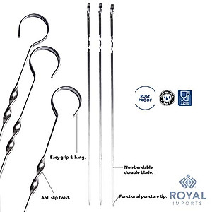 Royal Imports Metal Shish Kabob Skewers Sticks for BBQ Grilling, Roasting, Barbecue Stainless Steel, 17" long Re-usable - 6 Pcs