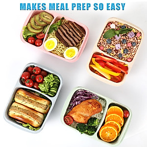 Oyeahoo 4 Pack Bento Lunch Box for Adults, 2 Compartment Meal Prep Containers Reusable, Divided Lunch Containers with Lids, Microwave & Dishwasher Safe Food Prep Containers for Lunch, Work and Travel