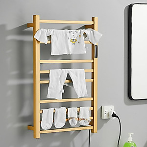 EWDPHW Heated Towel Rack Gold, 10 Bars Towel Warmer Rack for Bathroom Wall Mounted, Timer & Temperature Control Electric Towel Drying Rack, Hardwired