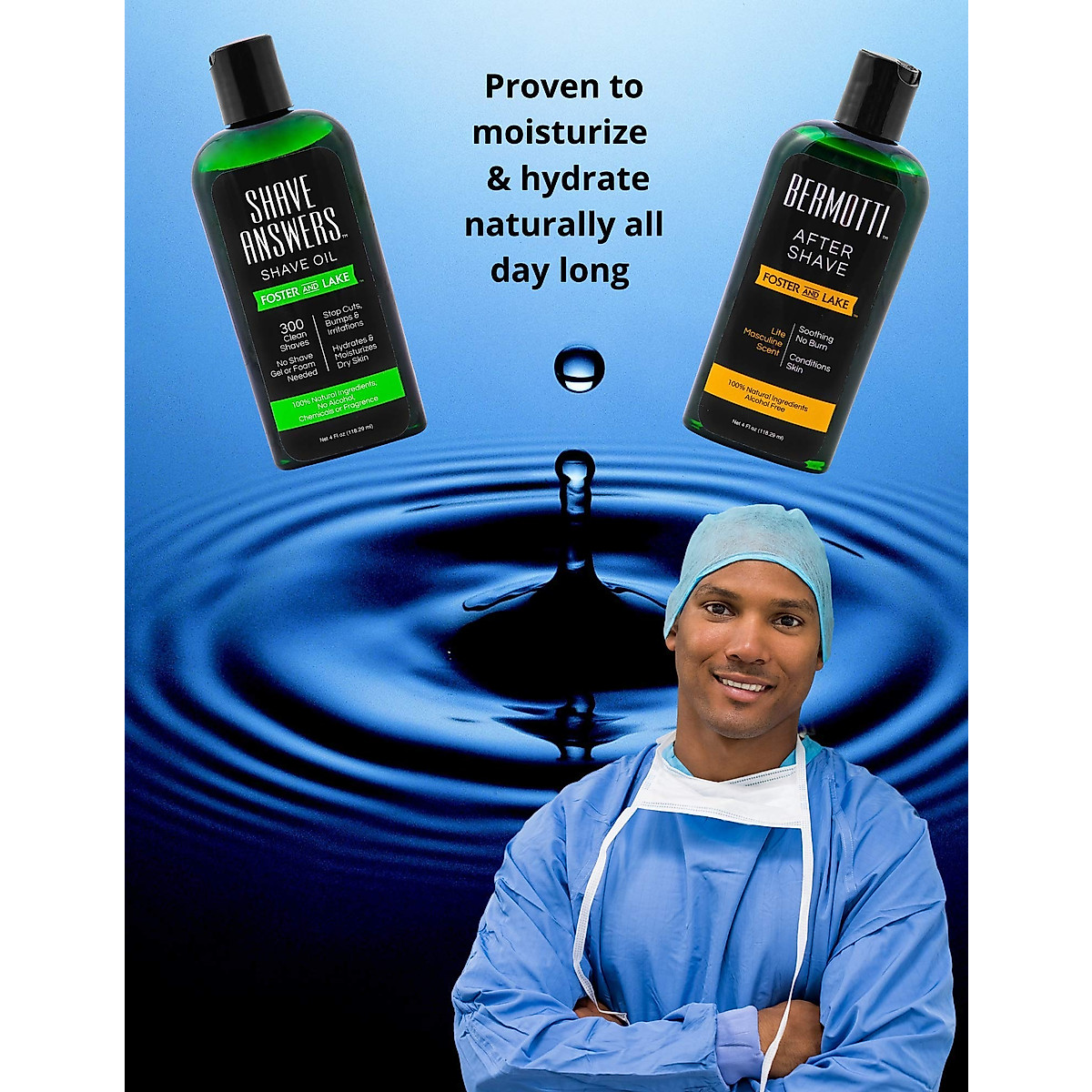 Foster and Lake, BERMOTTI No Burn Best Aftershave Balm, 4 fl. oz.- Natural Non Alcohol, Bergamot Scent, Skin Moisturizer Lotion for Head or Face