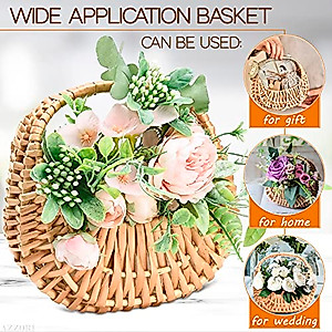 2Pcs Small Wicker Basket with Handle - Flower Girl Baskets for Weddings Rattan Basket Wedding Gift Flower Basket - Wicker Baskets Decorative Baskets for Home Decor Willow Basket Wicker Storage Basket