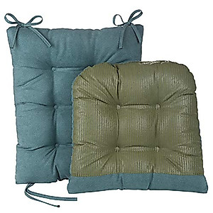Klear Vu Omega Non-Slip Rocking Chair Cushion Set with Thick Padding and Tufted Design, Includes Seat Pad & Back Pillow with Ties for Living Room Rocker, 17x17 Inches, 2 Piece Set, Marine