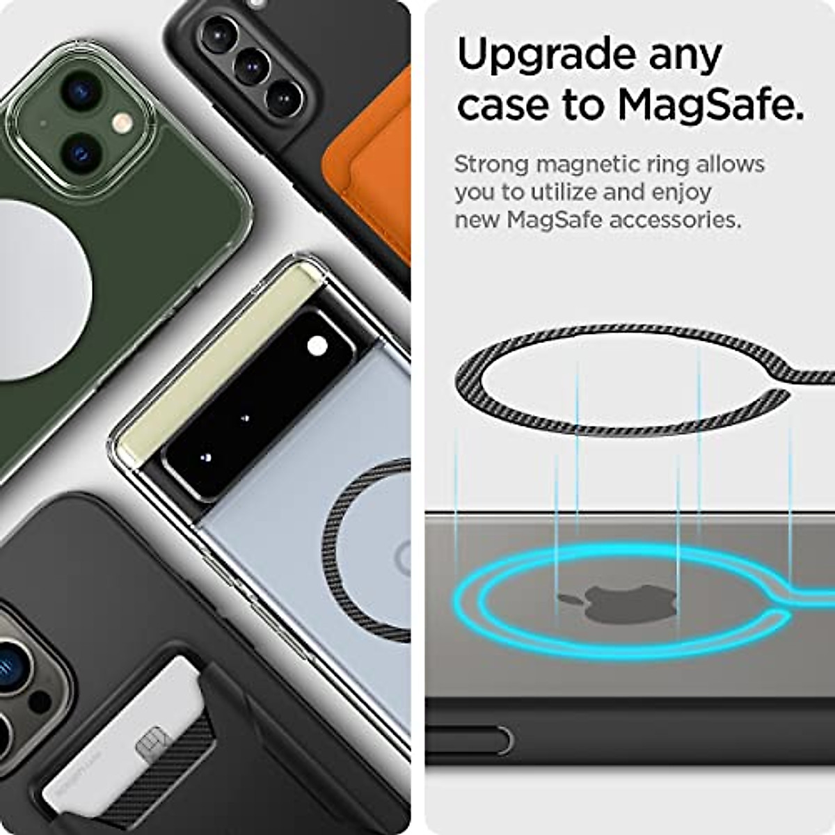 Spigen O-Mag Ring (Carbon) Magnetic Phone Holder Grip Designed for MagSafe Bundle with Spigen OneTap Ring Adapter for Mag Safe-Compatibility with EZ-Fit Kit (Carbon)