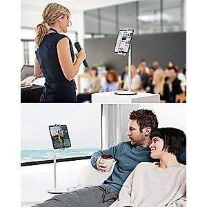 SAIJI Tablet Stand Holder, Height Adjustable Portable Monitor Stand, 360 Degree Rotating, Aluminum Alloy Cradle Mount Dock for 4.7"-15.6" Screen iPhone Samsung, iPad, Kindle, eBook Reader (Silver)