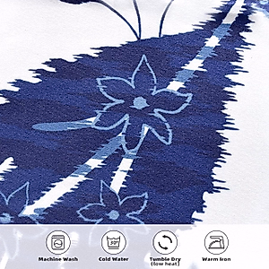 DriftAway Gianna Floral Leaf Botanical Lined Thermal Insulated Energy Saving Window Curtain Valance for Living Room Bedroom Kitchen Rod Pocket 2 Pack 52 Inch by 18 Inch Plus 2 Inch Header Navy