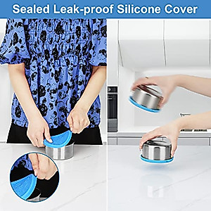 LEEPENK Stainless Steel Food Containers With Silicone Lids Leakproof Snack Containers for Kids Adults Set of 6 Metal Food Storage Containers (50,100,220,400,680,950ml) Durable for School Lunch,Picnic