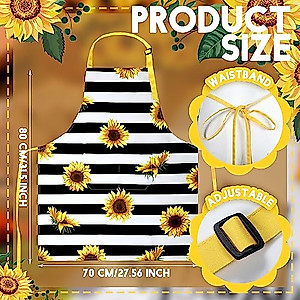 Geetery 4 Pcs Waterproof Sunflower Aprons for Women Kitchen Cooking Cute Flower Striped Adjustable Long Ties Bib Apron with Pockets for Men Chef Adult Gardening BBQ Home Baking Gifts