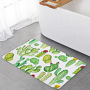 Prironde Front Door Mats Outdoor Indoor Kitchen Mat, Green, Cactus Illustration Entrance Doormat Non-Slip Bathroom Rugs Washable Floor Mats for Sink/Porch, 18" x 30"