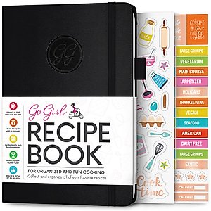 GoGirl Recipe Book – Blank Cookbook to Write In Your Own Recipes – Empty Cooking Journal for Family Recipes – Personalized Recipe Notebook – Hardcover, A5, 58 Recipes In Total - Black