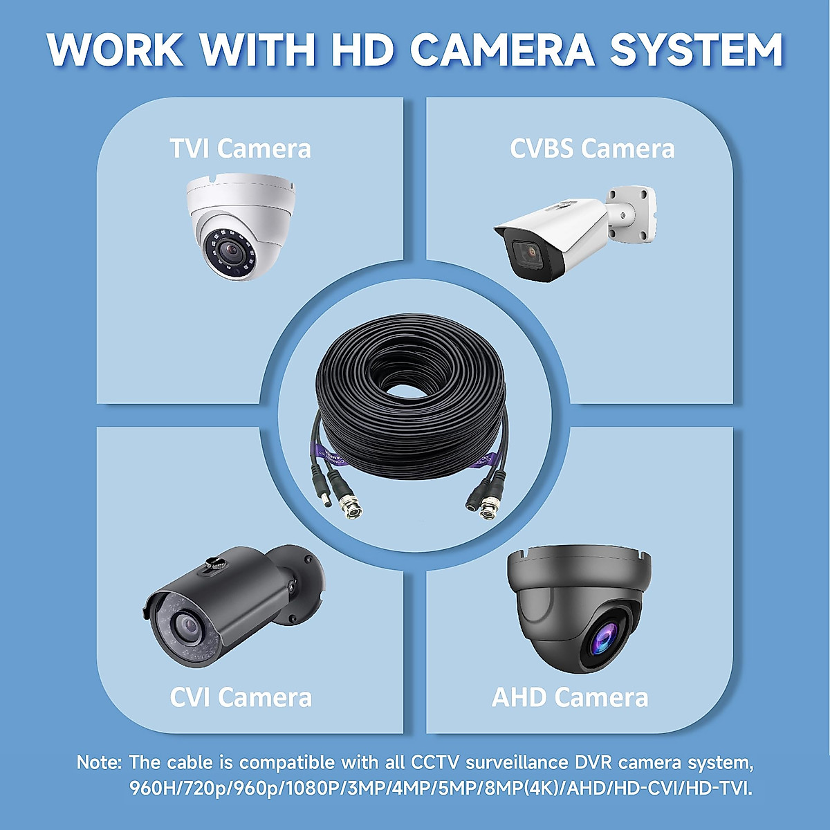 Anlink 4 Pack 100Ft/30M 4K 8MP 5MP All-in-One BNC Video Power Cable, BNC Extension Surveillance Camera Wires for CCTV Camera DVR Systems (8pcs BNC Connectors, 100pcs Cable Clips Included)