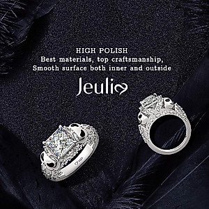 Jeulia Jack Skellington Rings Women Nightmare Before Christmas Skull Rings 925 Sterling Silver Princess Cut Band Ring Anniversary Promise Romantic for Her Teen Girls(7)