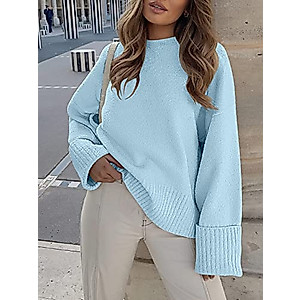 ANRABESS Women's Oversized Crewneck Long Sleeve Fuzzy Knit Casual Chunky Warm 2025 Fall Pullover Sweaters Top Trendy Outfits Blue X-Large