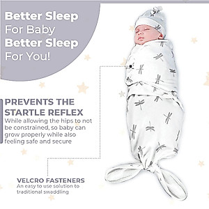Jam Naturals- Organic Knotted Tie Bottom Adjustable Velcro Swaddle and Hat Set of 3, Newborn Sleep Sack (0-3m, 7-14lbs Grey)