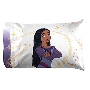 Jay Franco Disney Wish Twin Size Sheet Set - Super Soft Kids 3 Piece Bedding Set Features Asha, Valentino, & Wishing Star - Microfiber Sheets Includes Reversible Pillow Cover