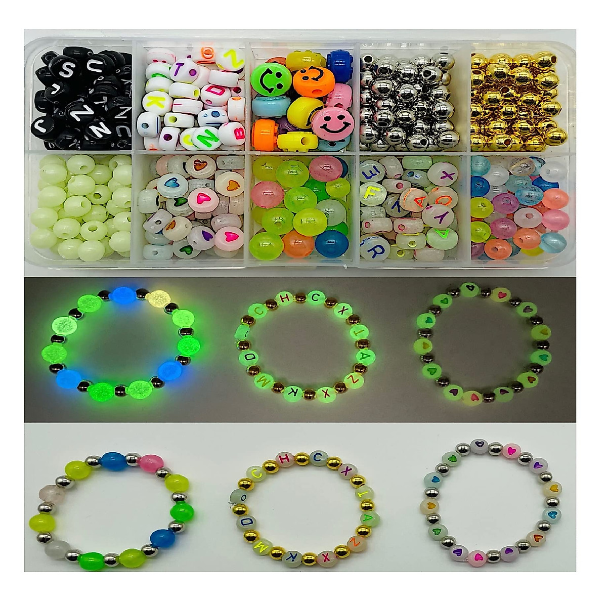 BOLAIHUI Glowing Kids' Jewelry Making Kits-Bracelet Kit for Girls, Friendship Bracelet Beads Luminous Mixed Toddlers Kids, Kids Art &Craft Box DIY Necklace