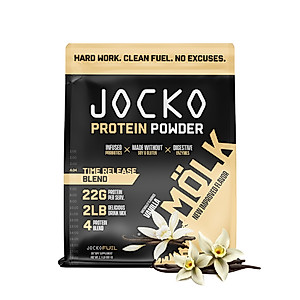 Jocko Mölk Whey Protein Powder - Keto, Probiotics, Grass Fed, Digestive Enzymes, Amino Acids, Sugar Free Monk Fruit Blend - Supports Muscle Recovery & Growth (2 LB, Vanilla)