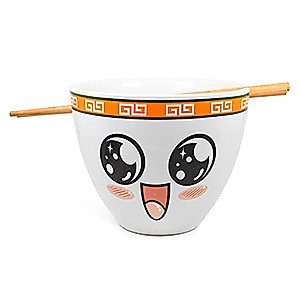 Boom Trendz Bowl Bop Pho-Kin Good Japanese Ceramic Dinnerware Set | Includes 16-Ounce Ramen Noodle and Wooden Chopsticks Asian Food Dish For Home & Kitchen Kawaii Anime Gifts,Snack Collectible Orange