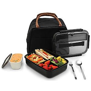 MINCOCO Bento Lunch Box Leak-proof Eco-Friendly Bento Box Food Storage Containers with Sauce Jar and Stainless Spoon&Fork for Adults Women Men Kids