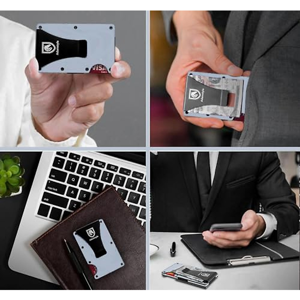 Adamstyle Minimalist Slim Wallet for Men - Mens Metal Compact Wallets - Rfid Blocking Credit Card Holder with Money Clip