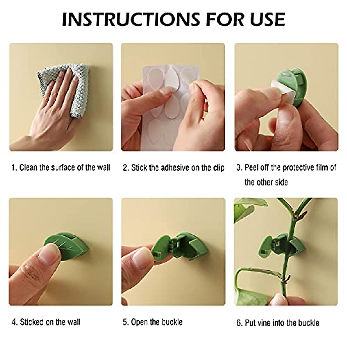 LUCKJUJU 100 Pcs Plant Climbing Wall Fixture Clips Self-Adhesive Hook Vines Traction Clips Invisible Holder Garden Green Leaf Simulation Self-Adhesive Hook Wire Fixing Supporting