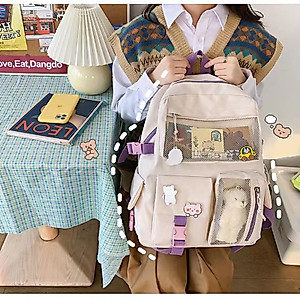 JitEm Kids Backpacks for Girls, Kawaii Backpack, Cute Bear Plush Pin Accessories Aesthetic School Bag for College Middle for Girls Teen (Pink)