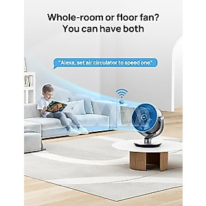 Dreo Smart Fans for Bedroom, 16 Inch, 25dB Quiet DC Room Fan with Remote, 120°+90° Oscillating Fan, 6 Modes, 9 Speeds, 12H Timer,Works Alexa/Google/WiFi/Voice Control, Black and Silver