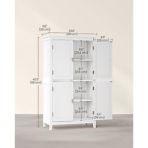 VASAGLE Bathroom Floor Storage Cabinet, Bathroom Storage Unit, Freestanding Cabinet with 4 Doors, Adjustable Shelves, 11.8 x 23.6 x 43.3 Inches, White UBBC552P31