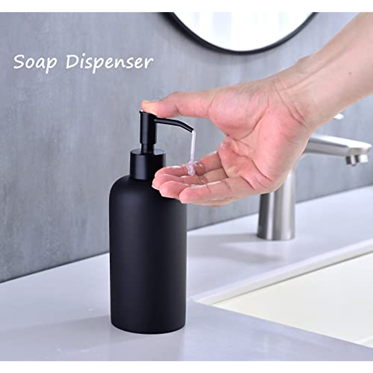 Rzoeox Bathroom Accessories Set Matte Black 5 Pcs, Resin Bathroom Sets Accessories Modern with Soap Dispenser, Cotton Swab Canister, Toothbrush Holder, Toothbrush Cup,Soap Dish (Matte Black)