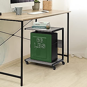 Computer Tower Stand, C-Shape Tall 2-Tier Pc Stand, Computer Tower Floor Stand with Lockable Wheels,Mainly Placed Computer Cases and Printers，Suitable for School, Office, Home(Grey)