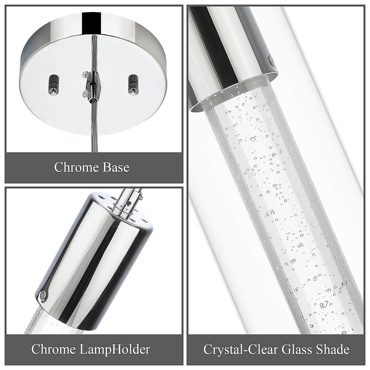 XiNBEi Lighting Pendant Lighting 1 Light Mini Pendant Lights with Glass and Bubble Crystal, Modern Chrome Hanging Pendant Light with LED Bulb for Kitchen & Dining Room XB-P1110-CH