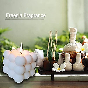 Bubble Candle Soy Wax Scented Candle Home Decor Candle Bubble Cube Candle Cube Shaped Candles Decorative Candle for Bedroom Wedding Room Decor Aesthetic Freesia and Bluebell Fragrance (White Blue)